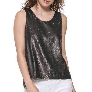 Dkny | Tops | Dkny Womens Black Sequined Sleeveless Scop Neck Tank Top ...